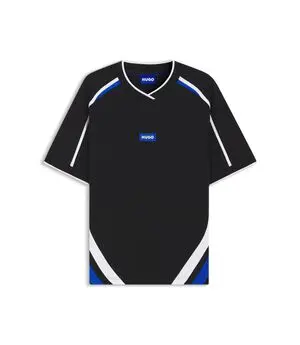 Hugo Contrast-detail T-shirt In Stretch Cotton - Black