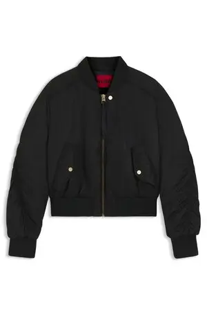 Hugo Ruched-detail Bomber Jacket With Water-repellent Finish - Black