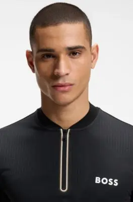 BOSS Bodymapping-jersey Slim-fit Polo Shirt With Zip Neck - Black