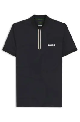 BOSS Bodymapping-jersey Slim-fit Polo Shirt With Zip Neck - Black