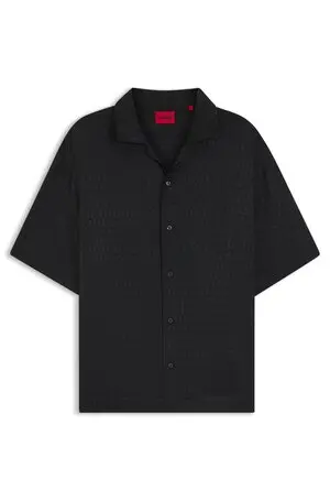 Hugo Oversized-fit Shirt With Jacquard Pattern - Black