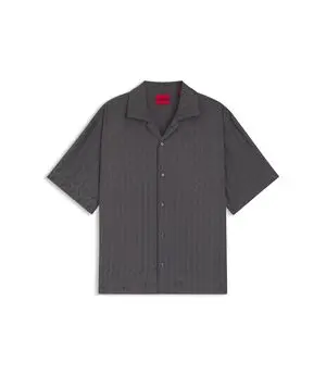 Hugo Oversized-fit Shirt With Jacquard Pattern - Dark Grey