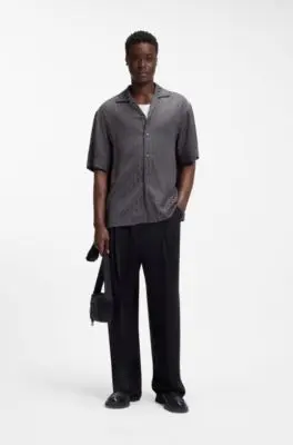 Hugo Oversized-fit Shirt With Jacquard Pattern - Dark Grey