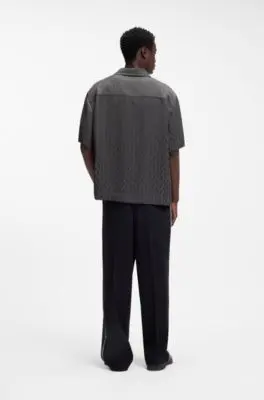 Hugo Oversized-fit Shirt With Jacquard Pattern - Dark Grey