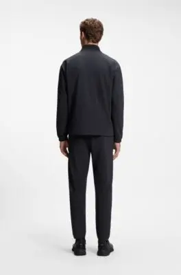 BOSS Waffle-structure Zip-up Sweatshirt - Dark Blue
