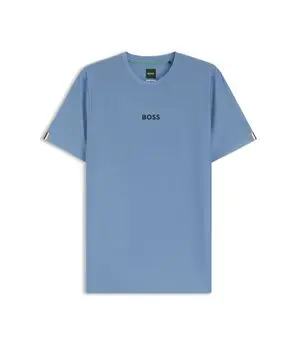 BOSS Active Jacquard-stripe Slim-fit T-shirt With Logo Print - Light Blue