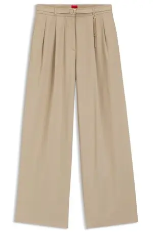 Hugo Straight-fit Trousers With Gold-tone Carabiner Chain - Light Brown