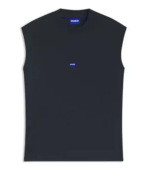 Hugo Sleeveless Cotton T-shirt With Logo Patch - Dark Blue