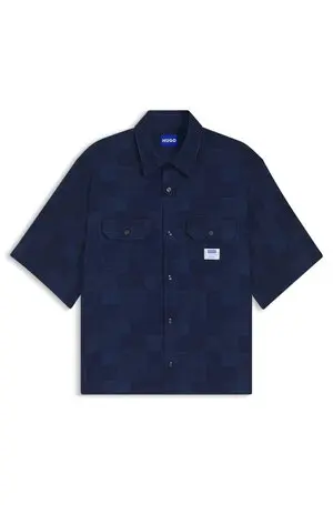 Hugo Oversized-fit Shirt With Check Pattern - Dark Blue
