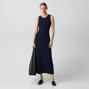 Theory Textured Dress In Orchard Cotton - Navy