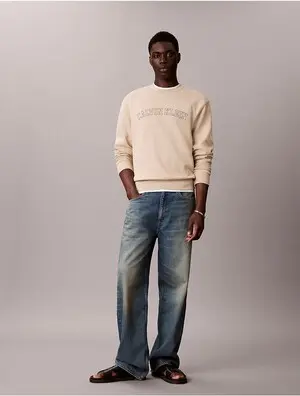 Calvin Klein Varsity Logo Graphic Fleece Sweatshirt - White Pepper
