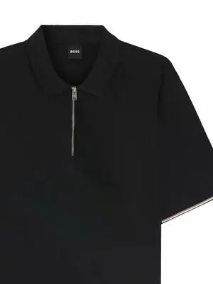 BOSS Zipped Ribbed Polo Shirt - Black