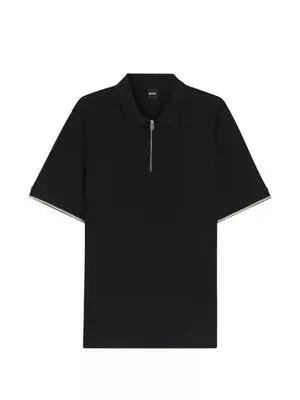 BOSS Cotton-piqué Polo Shirt With Zip Neck - Black