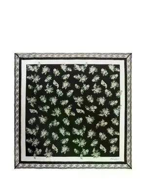 Dolce & Gabbana 90x90 Small Flower Bouquet-print Silk Twill Scarf With Lace Insert - Black