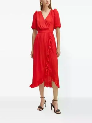 MORGAN Asymmetrical-hem V-neck Midi Dress - Red