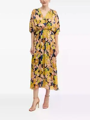 MORGAN Floral-patterned V-neck Midi Dress - Yellow