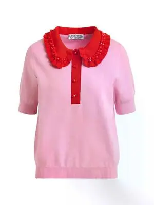 Essentiel Antwerp Beaded-embellished Ruffled-trim Polo Top - Pink