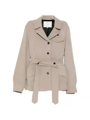SETCHU Belted Notched Lapel Jacket - Neutrals