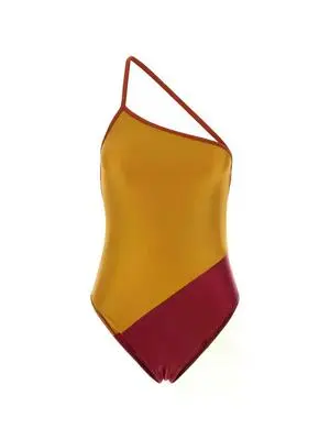 Saint Laurent One-shoulder Two-tone Swimsuit - Yellow