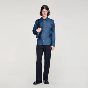 Sandro Denim-effect Cotton And Linen Shirt - Blue Vintage - Denim