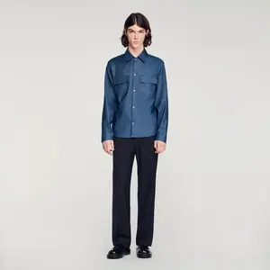 Sandro Denim-effect Cotton And Linen Shirt