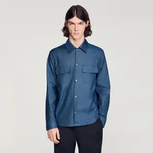 Sandro Denim-effect Cotton And Linen Shirt