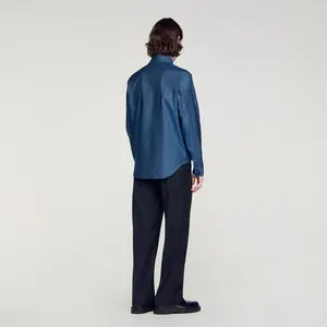 Sandro Denim-effect Cotton And Linen Shirt
