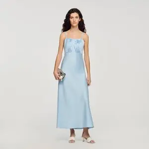 Sandro Satin-effect Maxi Dress - Blue Sky