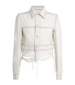 Rick Owens Cropped Distressed Denim Jacket - White