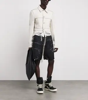 Rick Owens Cropped Distressed Denim Jacket