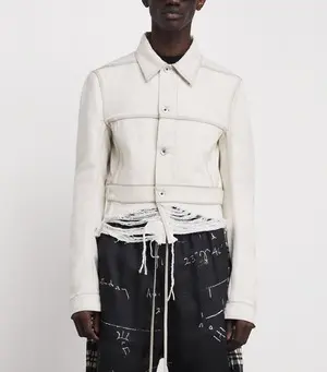 Rick Owens Cropped Distressed Denim Jacket