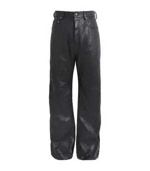 Rick Owens Leather Geth Wide-leg Jeans - Black