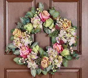 VALERIE PARR HILL 24' Watercolor Rose, Hydrangea, And Artichoke Wreath - One-color