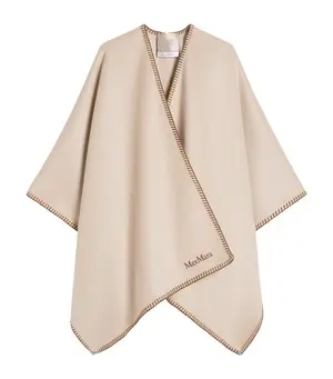 Max Mara Virgin Wool Logo Cape And Belt - Beige