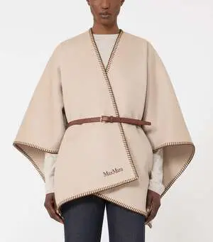 Max Mara Virgin Wool Cape With Logo And Belt
