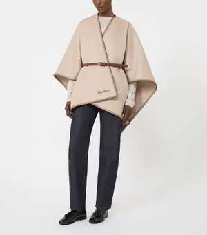 Max Mara Virgin Wool Cape With Logo And Belt