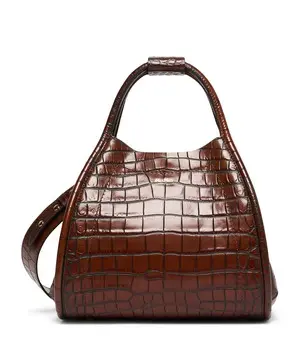 Max Mara Small Croc-embossed Leather Marine Top-handle Bag - Brown