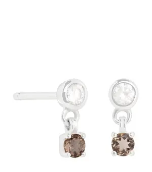 ASTRID & MIYU Rhodium-plated Charm Stud Earrings - Silver