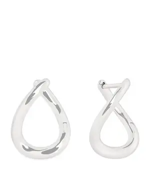 ASTRID & MIYU White Gold Molten Hoop Earrings - Silver