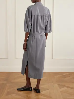 LEMAIRE Belted Silk-blend Satin Shirt Dress - Gray