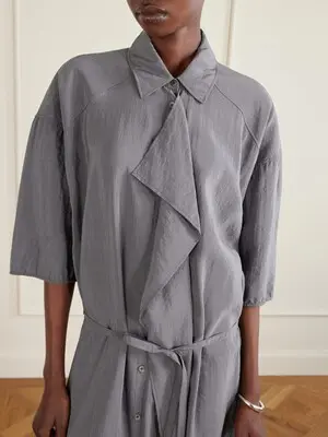 LEMAIRE Belted Silk-blend Satin Shirt Dress - Gray