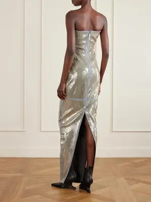 Rick Owens Strapless Cutout Sequin Gown