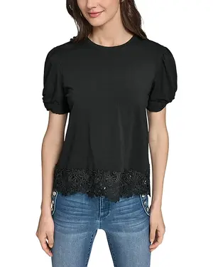 Karl Lagerfeld Paris Lace Trim Tee - Black