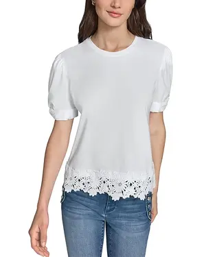 Karl Lagerfeld Paris Lace Trim Tee - White