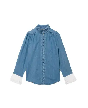 Mint Velvet Denim Blouse With Contrast Cuffs