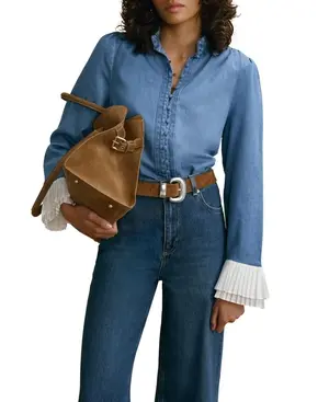 Mint Velvet Denim Blouse With Contrast Cuffs