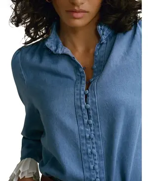 Mint Velvet Denim Blouse With Contrast Cuffs