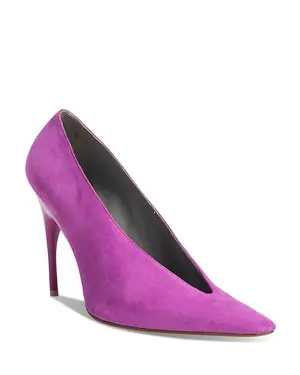 Balenciaga Duchesse Suede Pointed Pumps - Purple