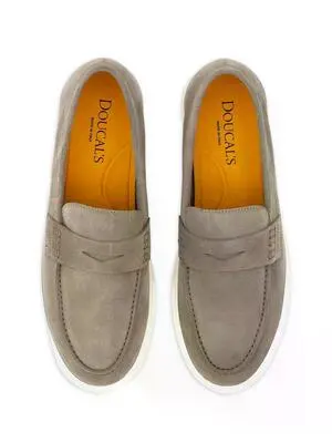 DOUCAL'S Apron Stitching Leather Loafers - Grey