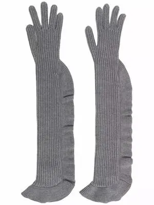 Red Valentino Ribbed Knitted Elbow Gloves - Grey